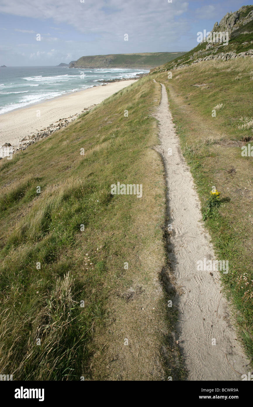 Area of Sennen, England. Coastal Path leading from Sennen Cove beach ...