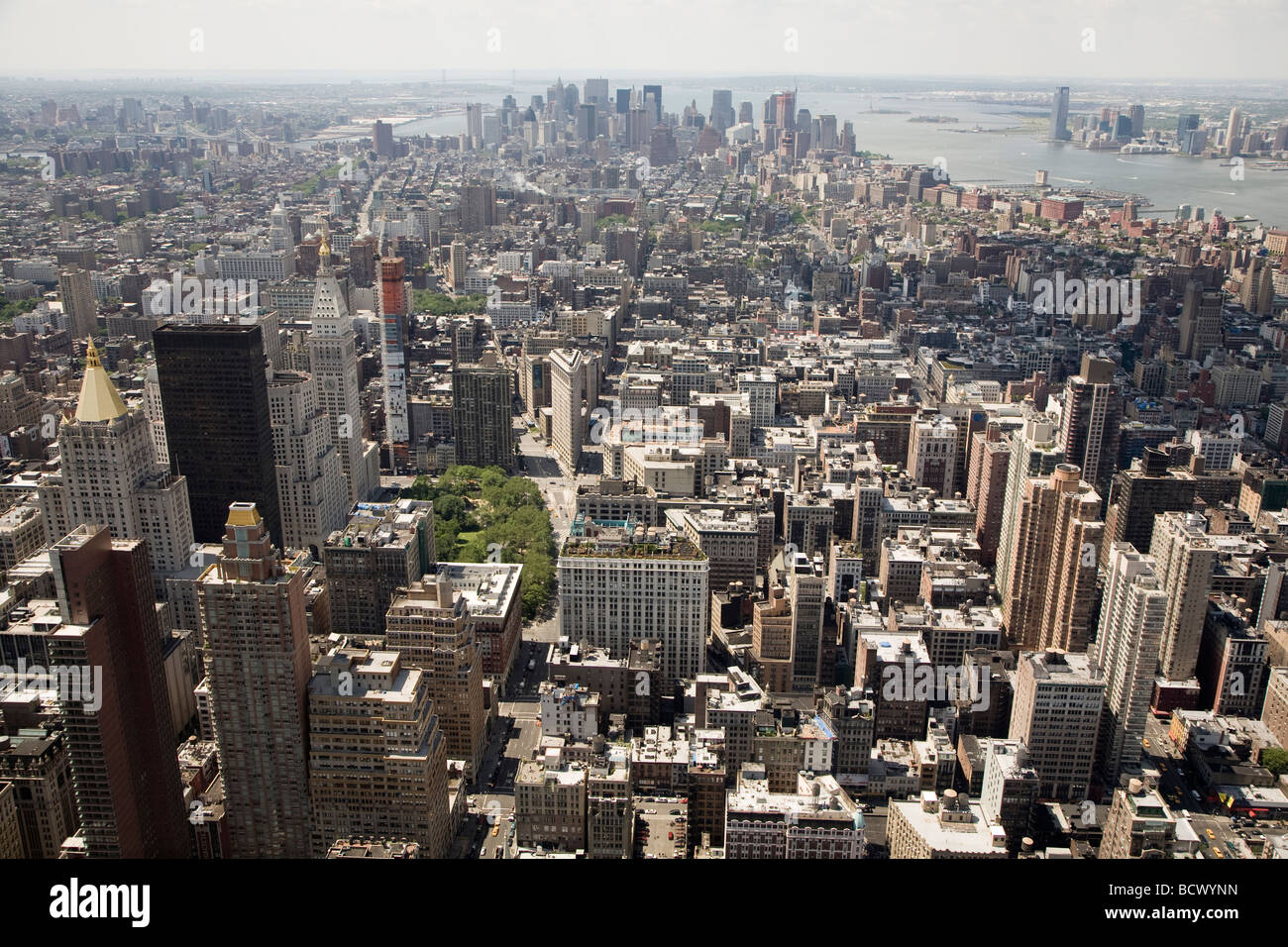 Aerial panoramic view over upper Manhattan from Empire State building ...