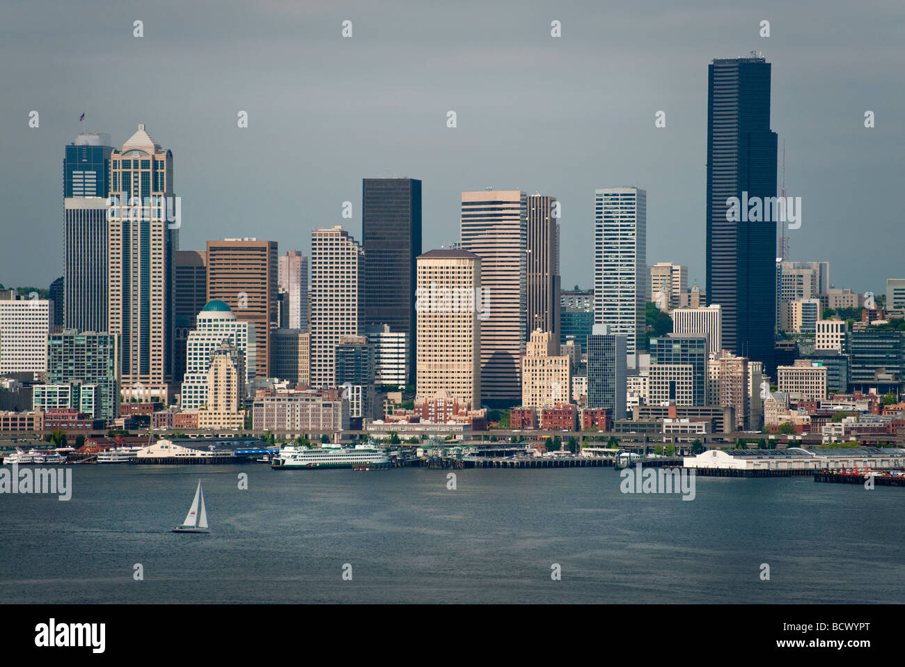 The Seattle, Washington skyline as seen from a West Seattle overlook ...
