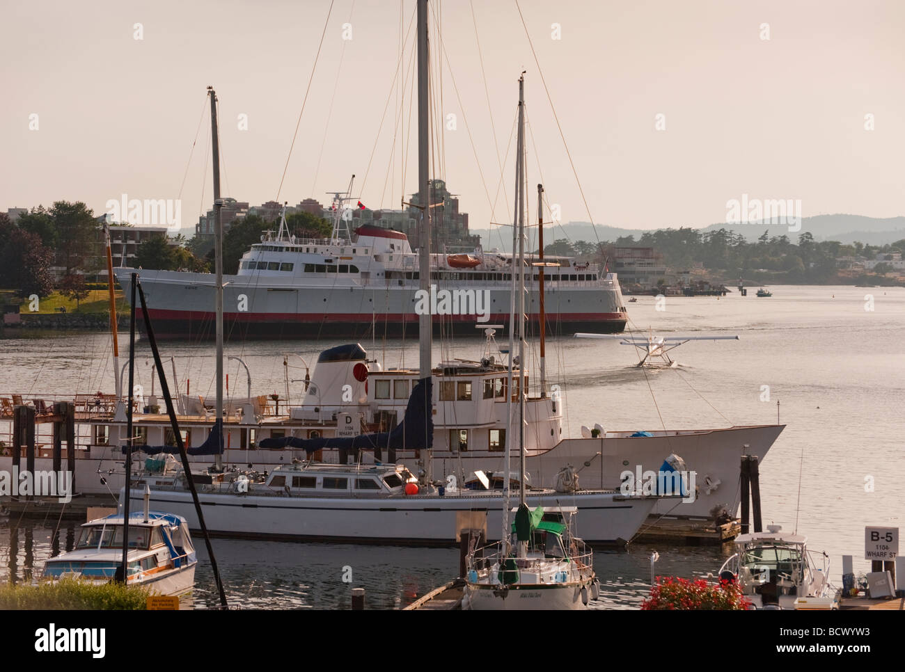 In Victoria's inner harbor the Black Ball Line ferry "Coho" prepares to ...
