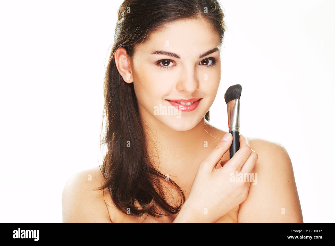 Portrait of Beautiful brunette woman doing daily morning routines Stock ...