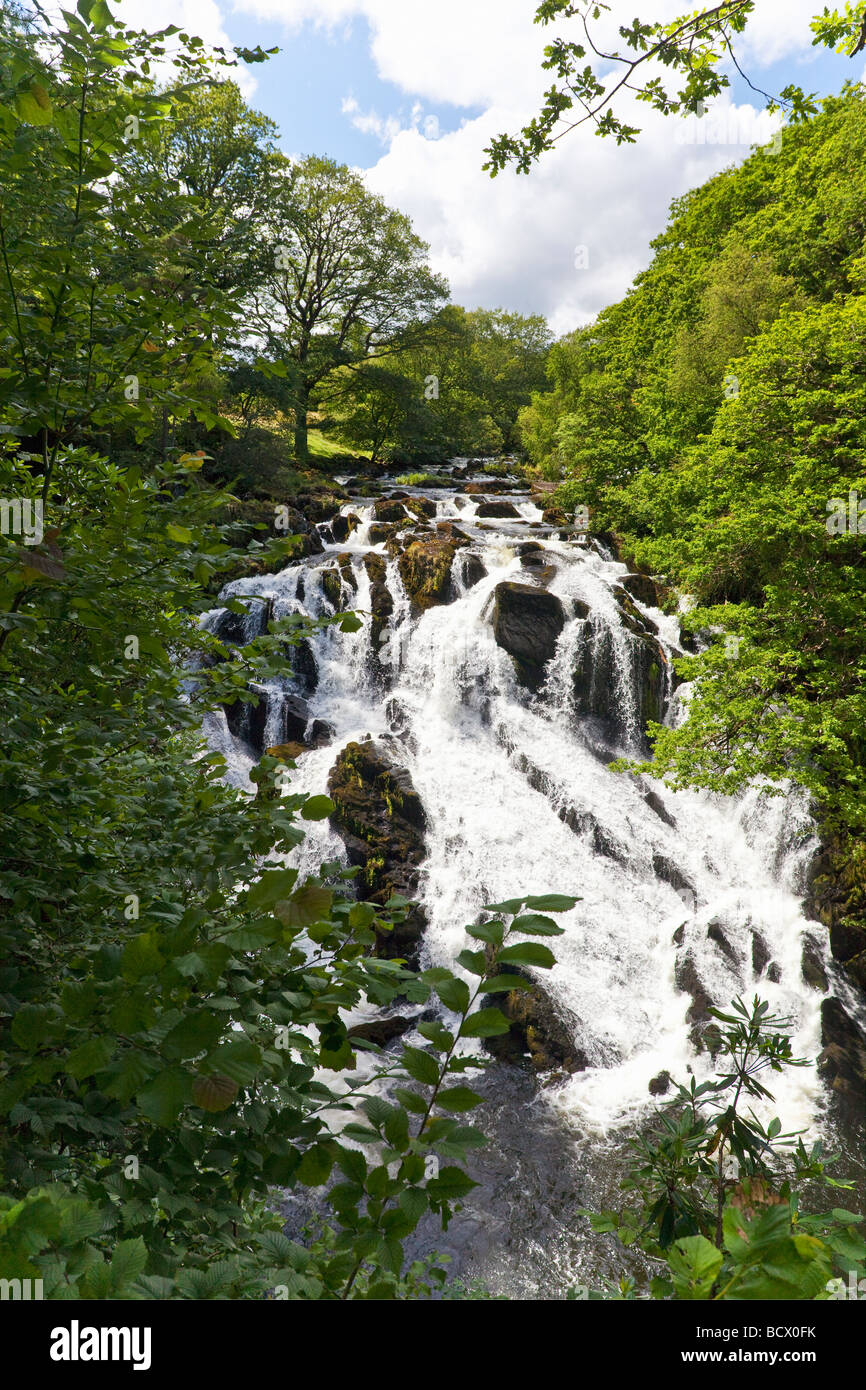 Swallow Falls waterfall waterfalls River Llugwy in summer July sunshine ...