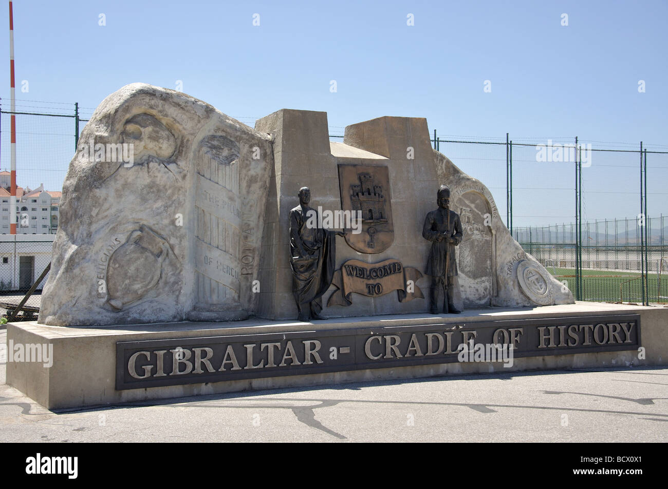 Gibraltar welcome sign by airport runway, Gibraltar Town, Gibraltar ...