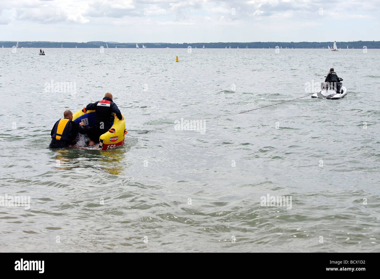 Jet boat pulling a chariot on Southampton Water Stock Photo - Alamy