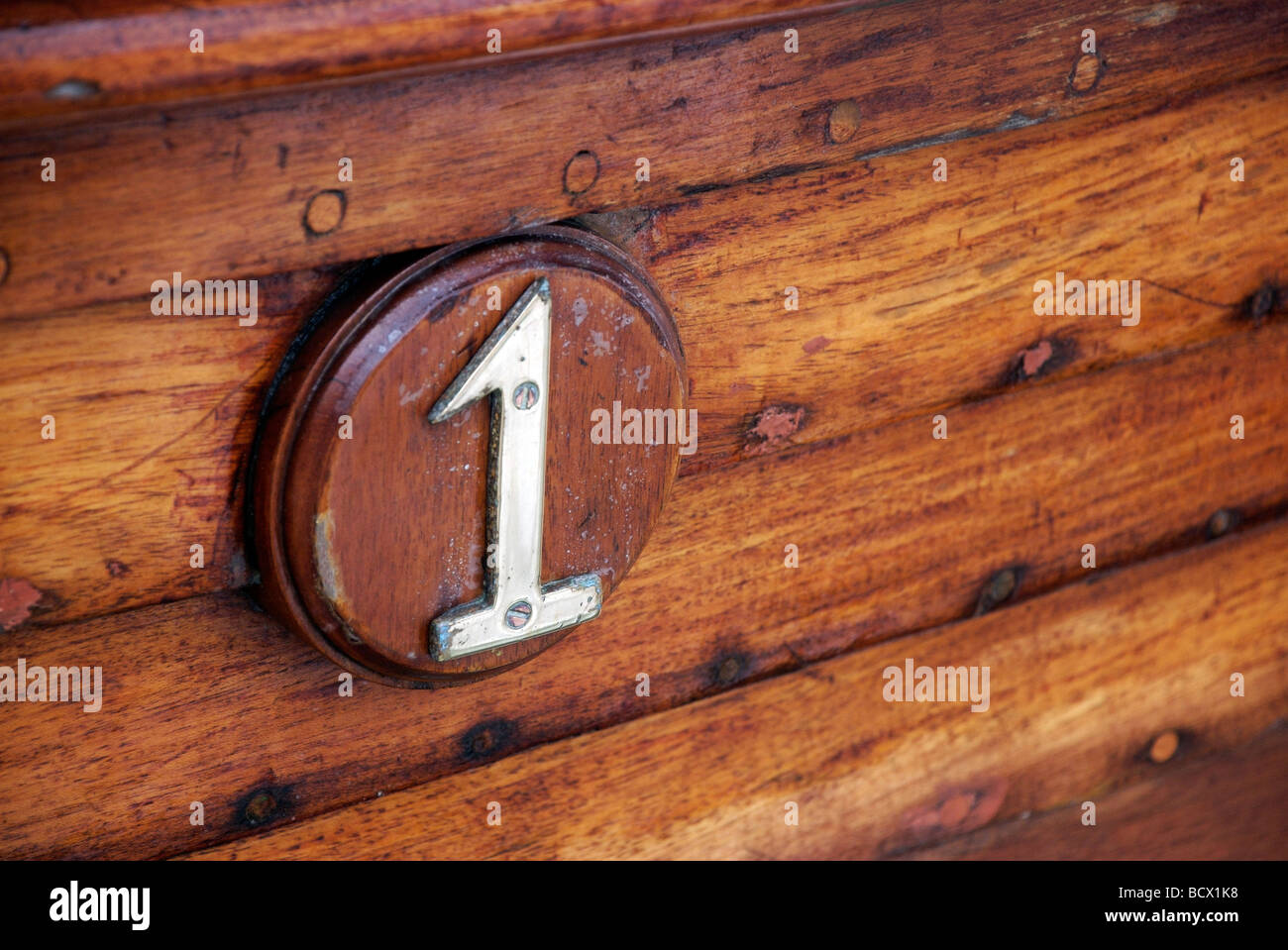 Number One decal on wooden boat, Cornwall, UK Stock Photo - Alamy