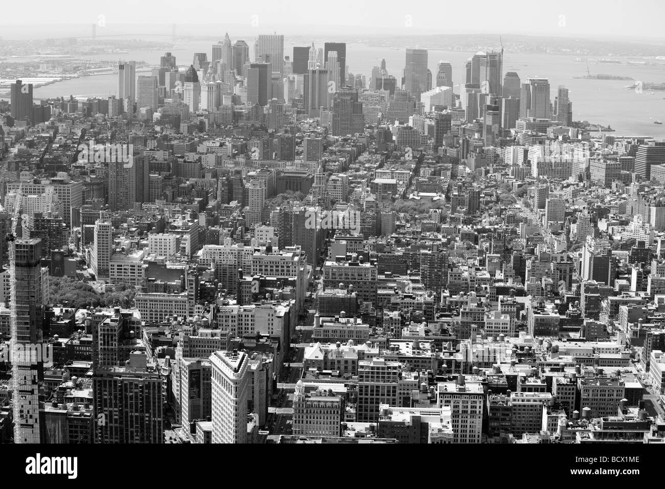 Aerial panoramic view over upper Manhattan from Empire State building ...