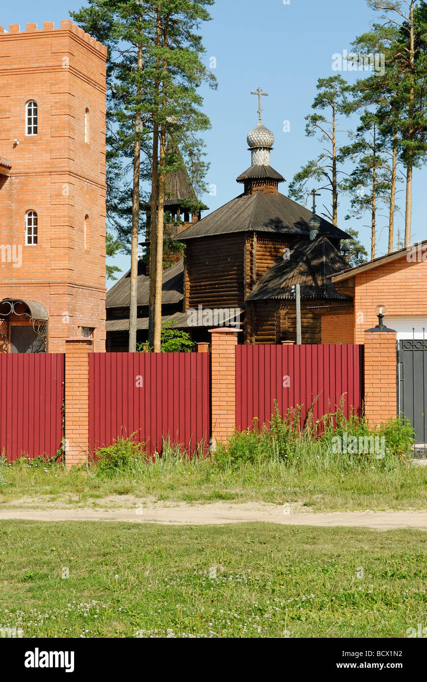Russian wooden church in courtyard of the Russian priest house Stock ...
