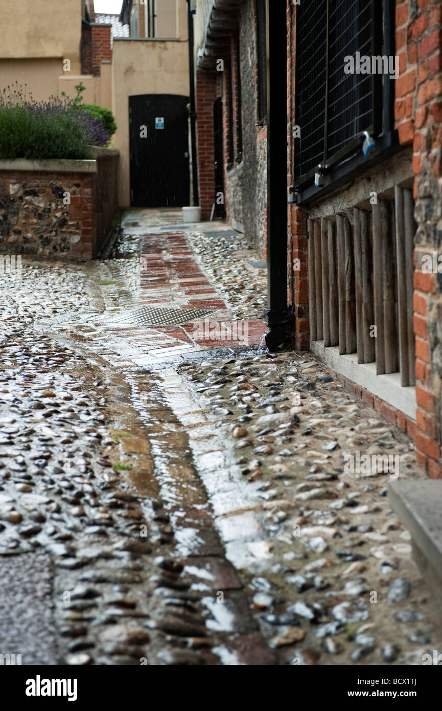 A wet cobbled street in the rain Stock Photo - Alamy