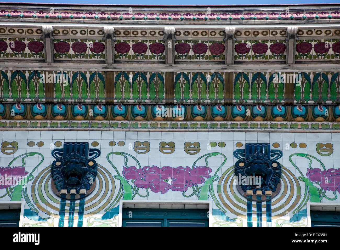 detail of tile decoration, Majolica Haus, Vienna, Austria Stock Photo ...