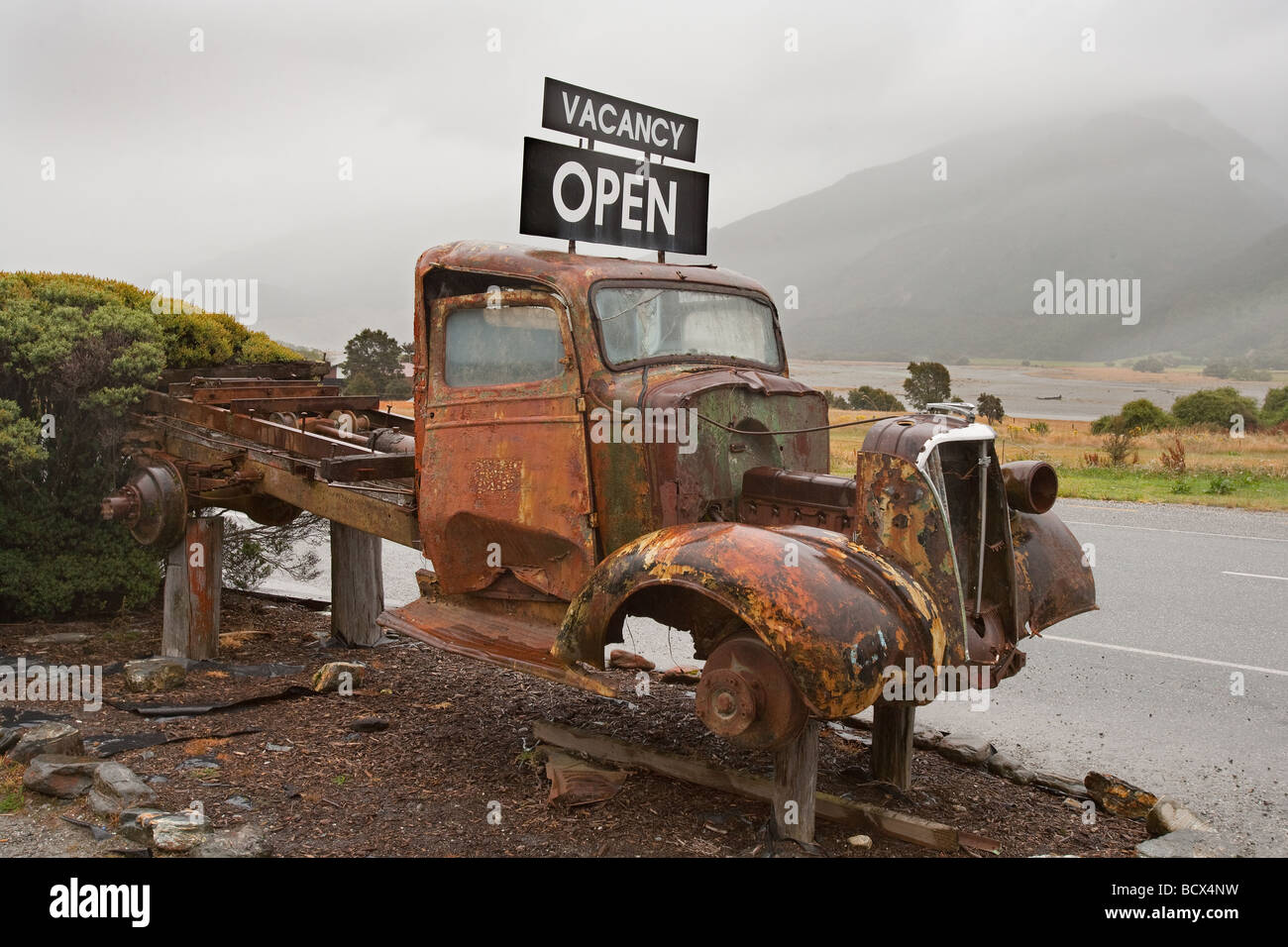 Old Lorry outside Roadside Cafe New Zealand South Island Stock Photo ...