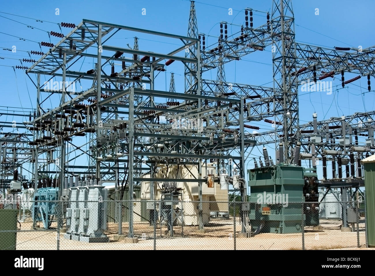 Electric power line substation Stock Photo - Alamy