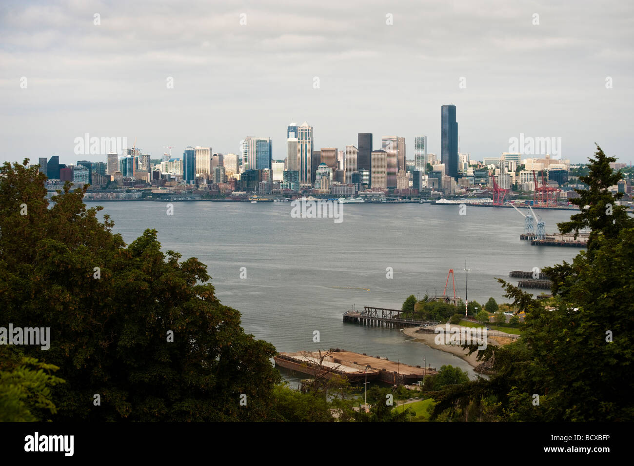 The Seattle, Washington skyline as seen from a West Seattle overlook ...