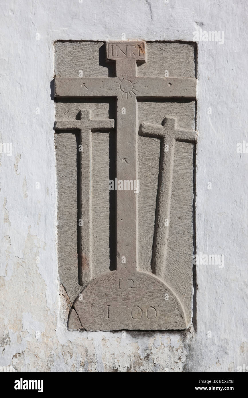 Three stone crosses on outer church wall in Faro, Portugal Stock Photo ...