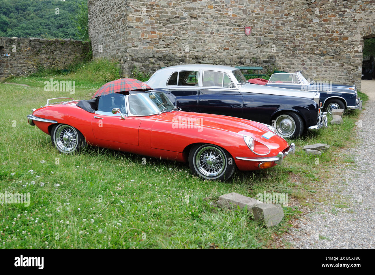 Vintage cars parked at medieval castle, Germany Stock Photo - Alamy