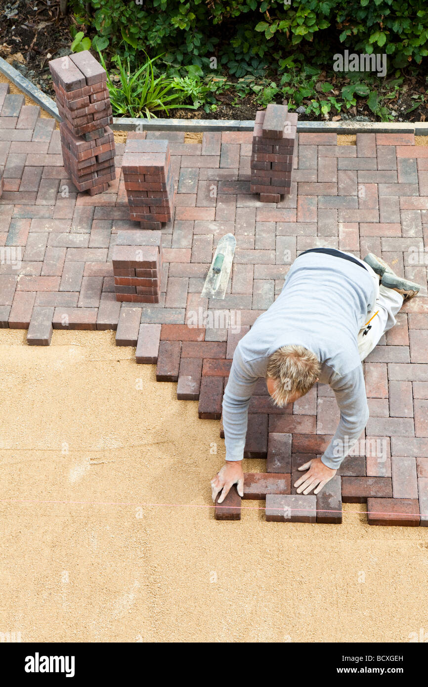 Block paving a domestic drive Stock Photo - Alamy
