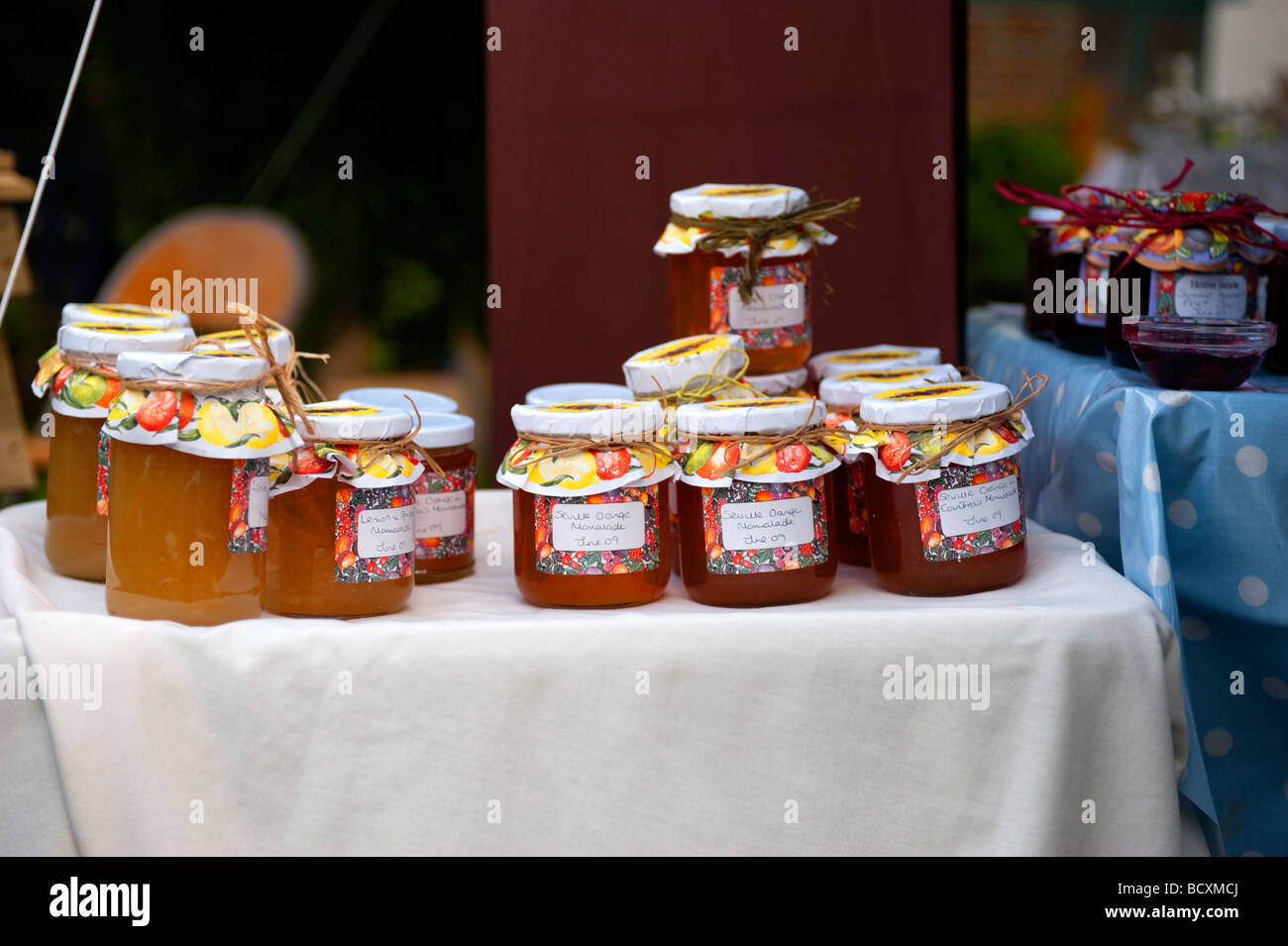 A display of jam and chutney at a village fayre Stock Photo - Alamy