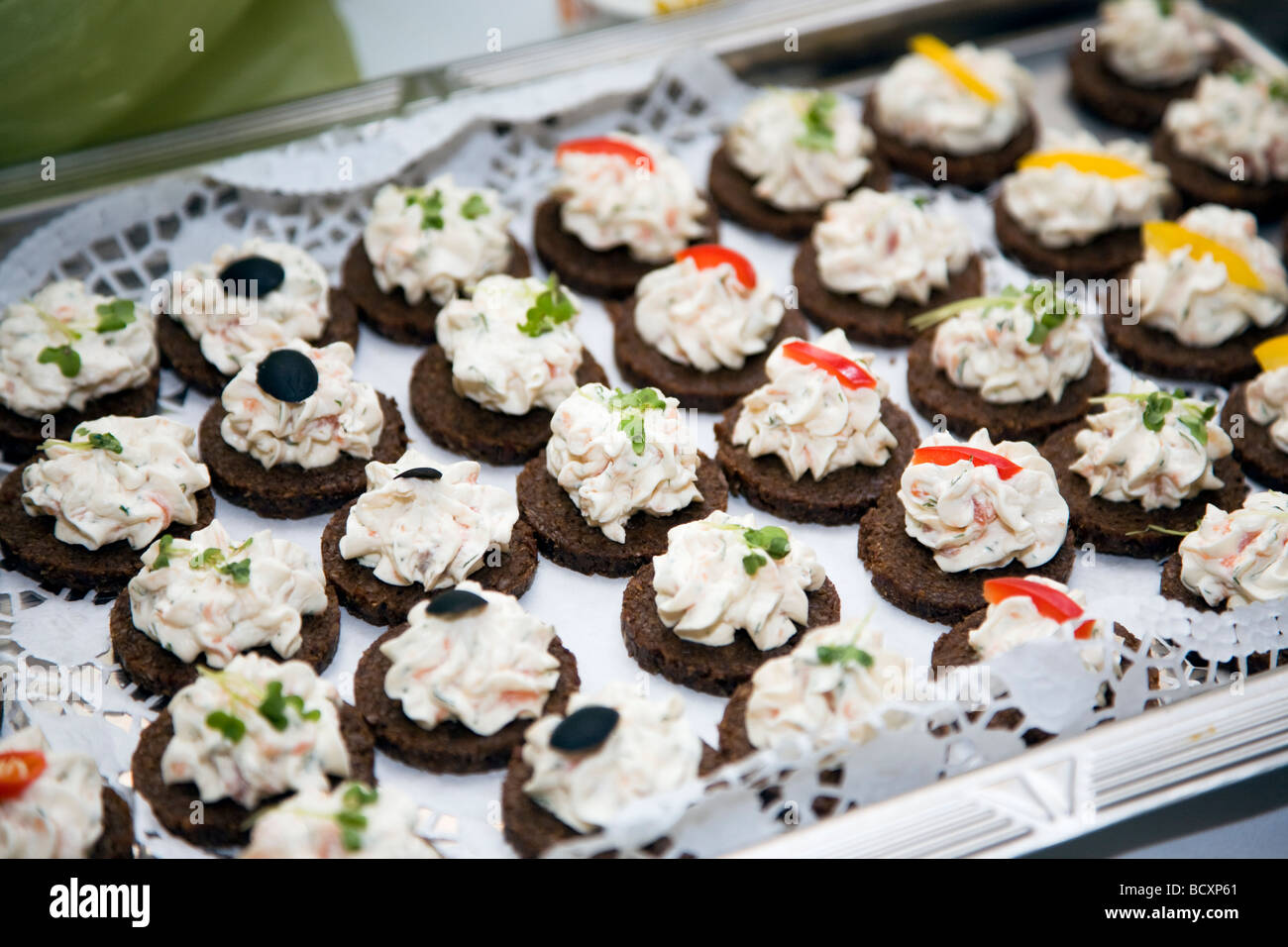 Black bread canape with cream cheese Stock Photo - Alamy
