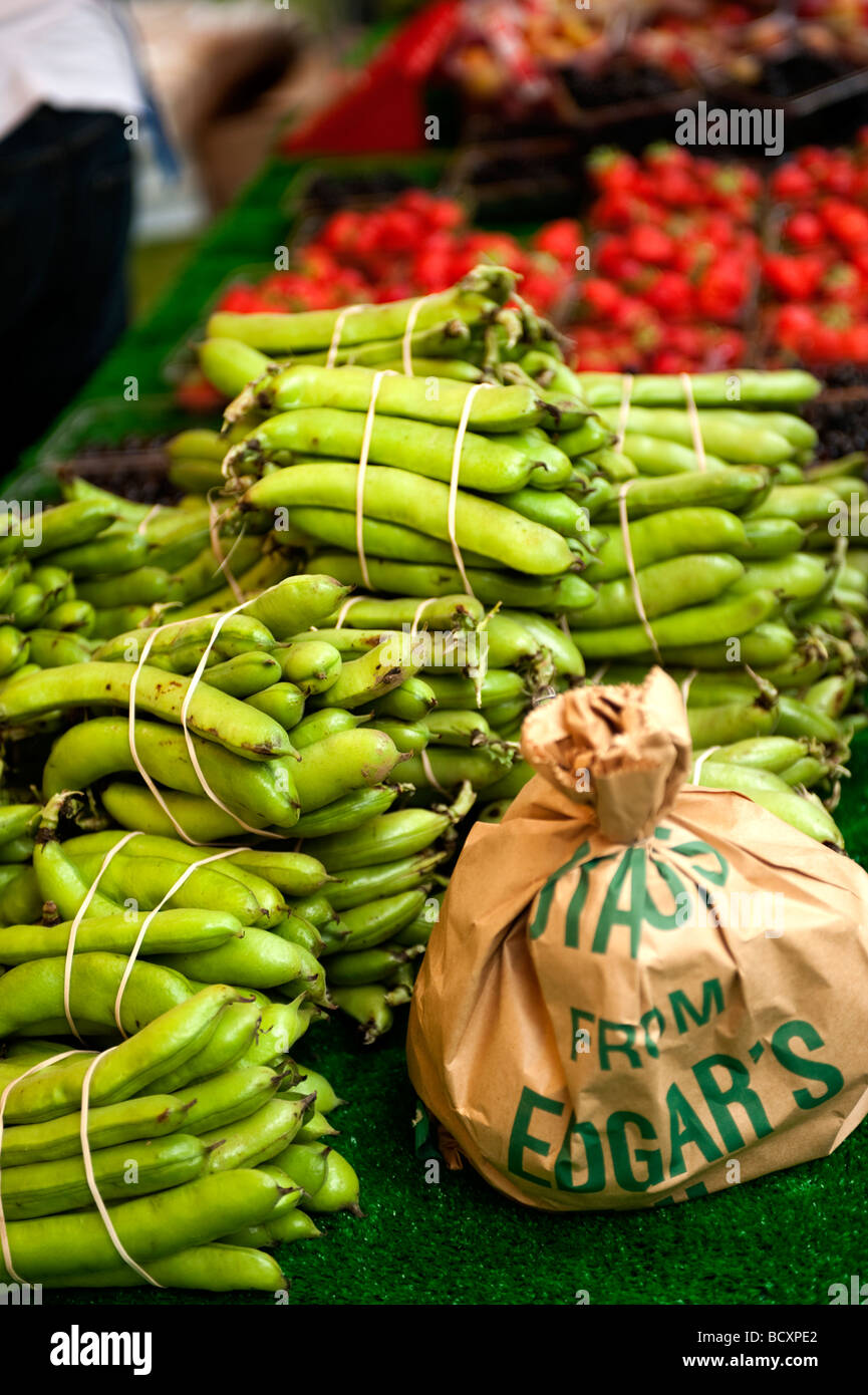 Broad beans on display on a market stall Stock Photo - Alamy