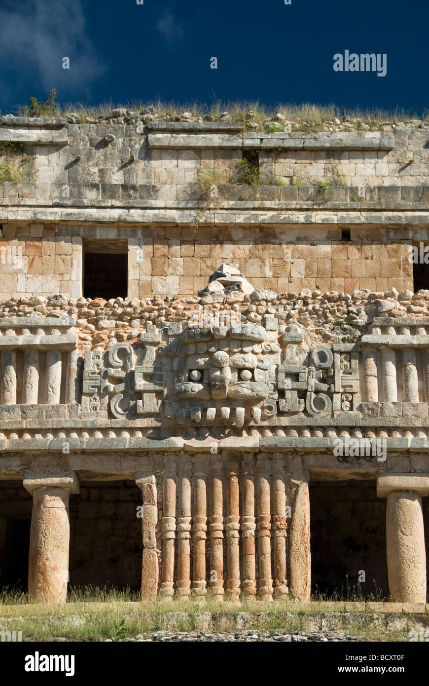 Mexico, Yucatan, Sayil, El Palacio (the Palace) stone mask of Chac ...