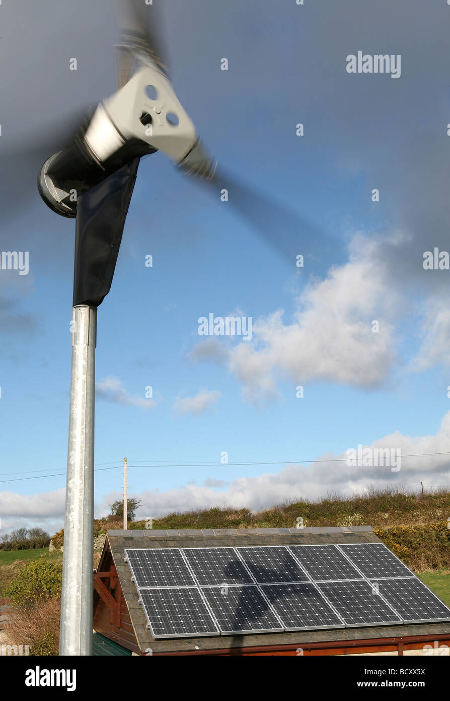 Domestic wind turbine with photovoltaic cells Stock Photo - Alamy