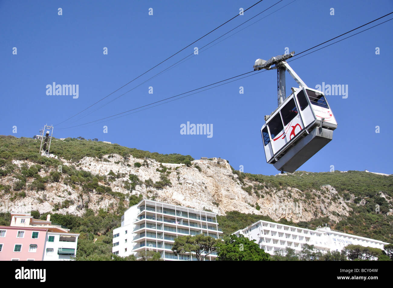 Cable Car to the top of the rock, Gibraltar Town, Gibraltar Stock Photo ...