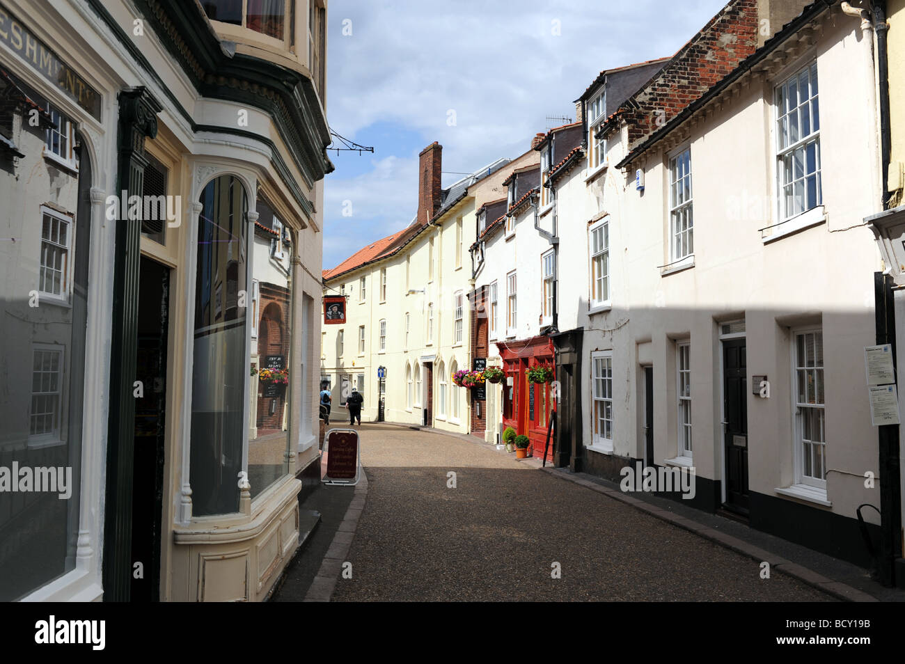 Quaint streets in the town centre at the seaside resort of Cromer on ...
