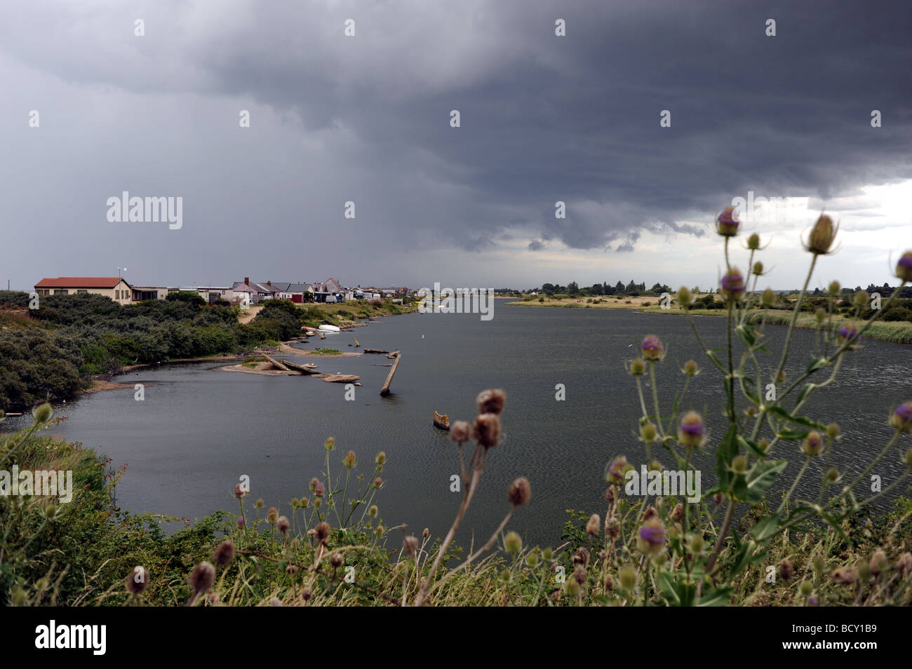 Dark skies over Snettisham by the RSPB nature reserve on the North ...