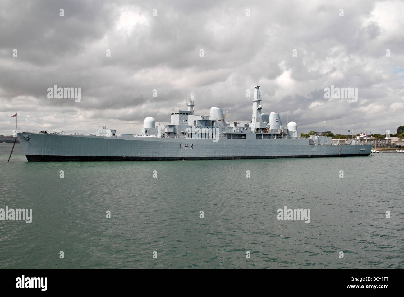 HMS Bristol (D23), the only Type 82 destroyer of the Royal Navy, moored ...