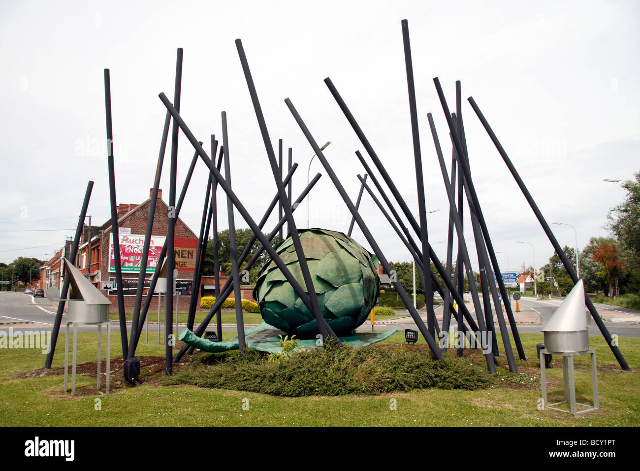 A unique sculpture in Poperinge, Belgium: a giant hop cone surrounded ...
