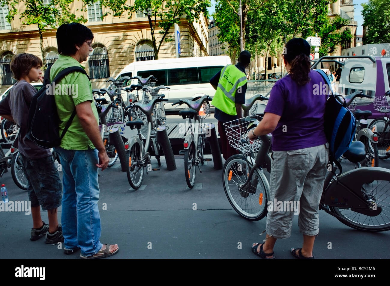 Paris France, Group of French People Using Free, Public Bicycles, Velib ...