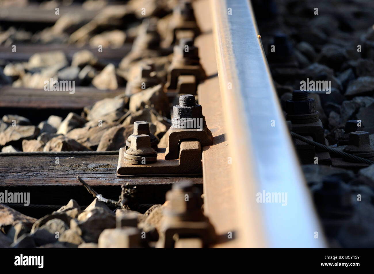 Railway tracks close up detail still life Stock Photo - Alamy