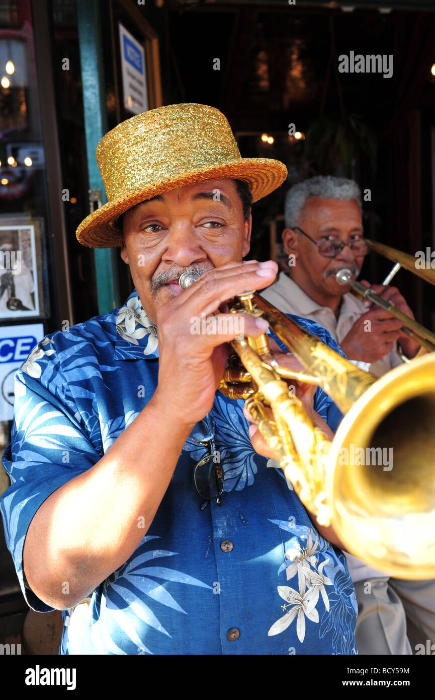 Tennessee Memphis Beale Street street performer playing the trumpet ...