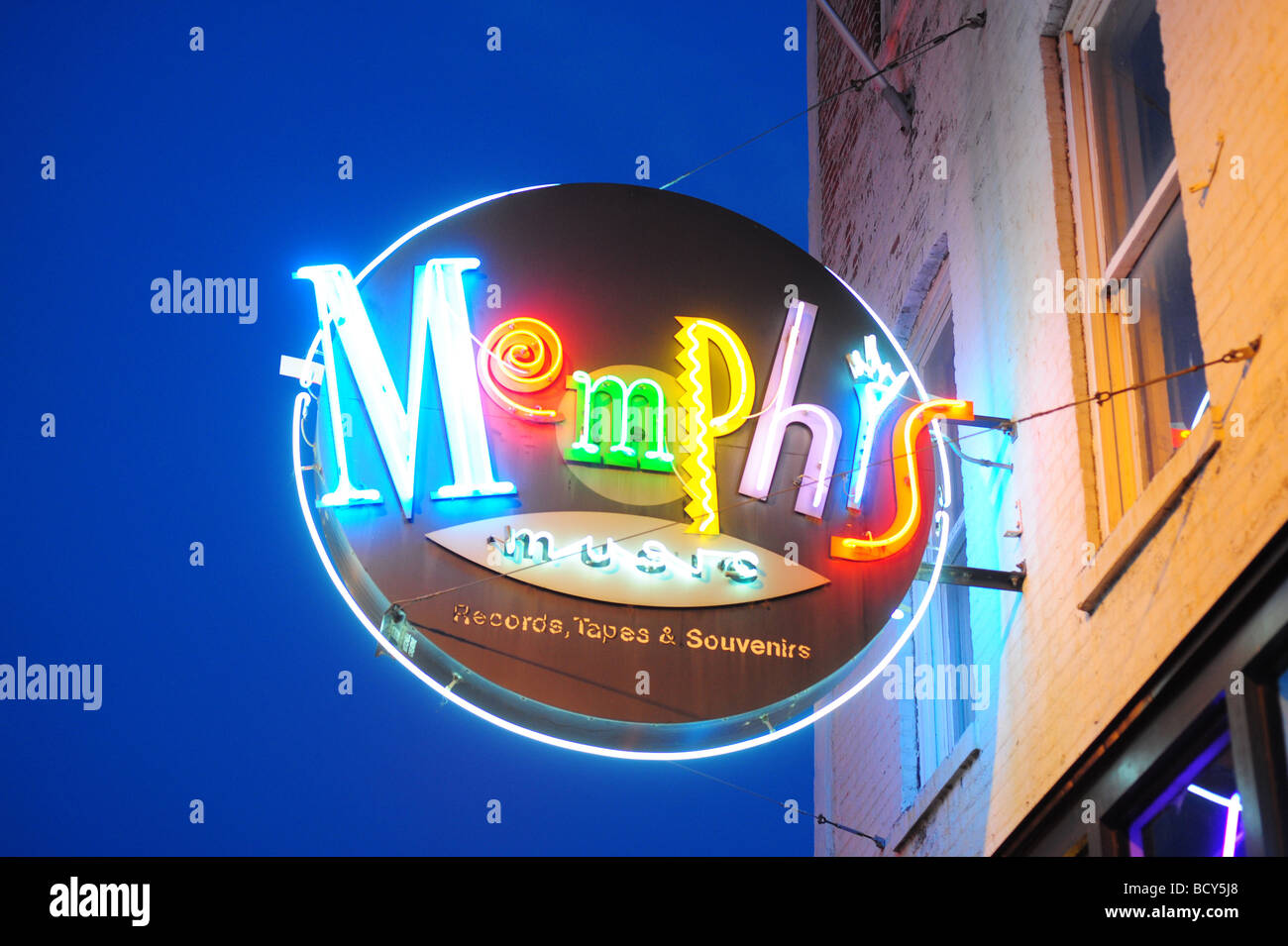 Tennessee Memphis Beale Street Memphis Music neon sign night exterior ...