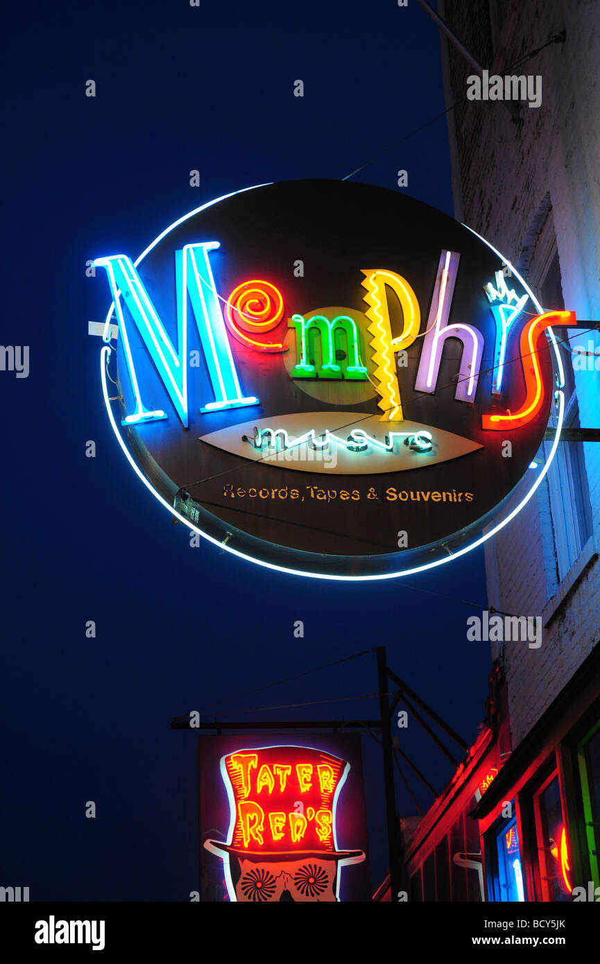 Tennessee Memphis Beale Street Memphis Music neon sign night exterior ...