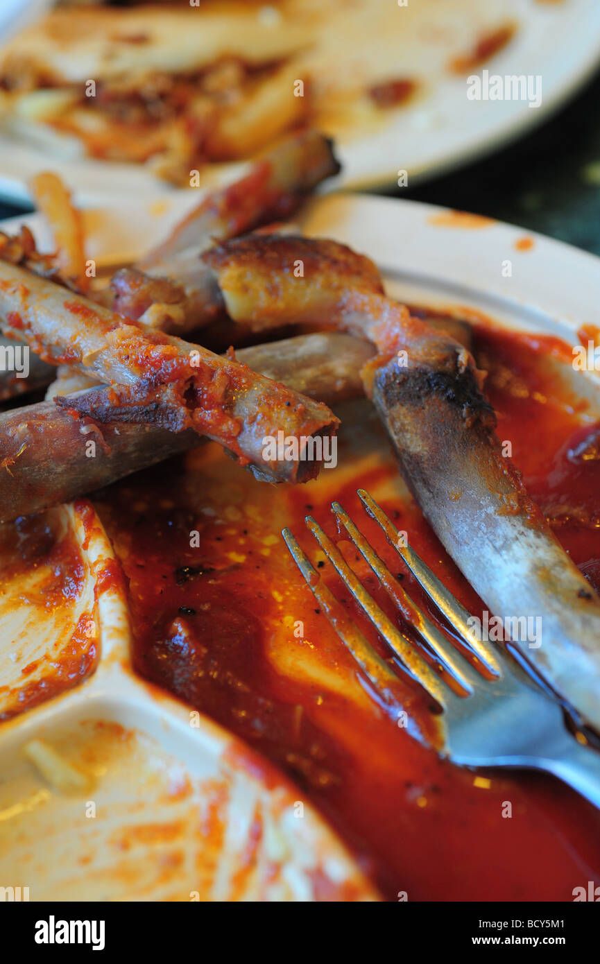 USA Mississippi near Memphis Jim Neelys Interstate BBQ rib bones on a ...