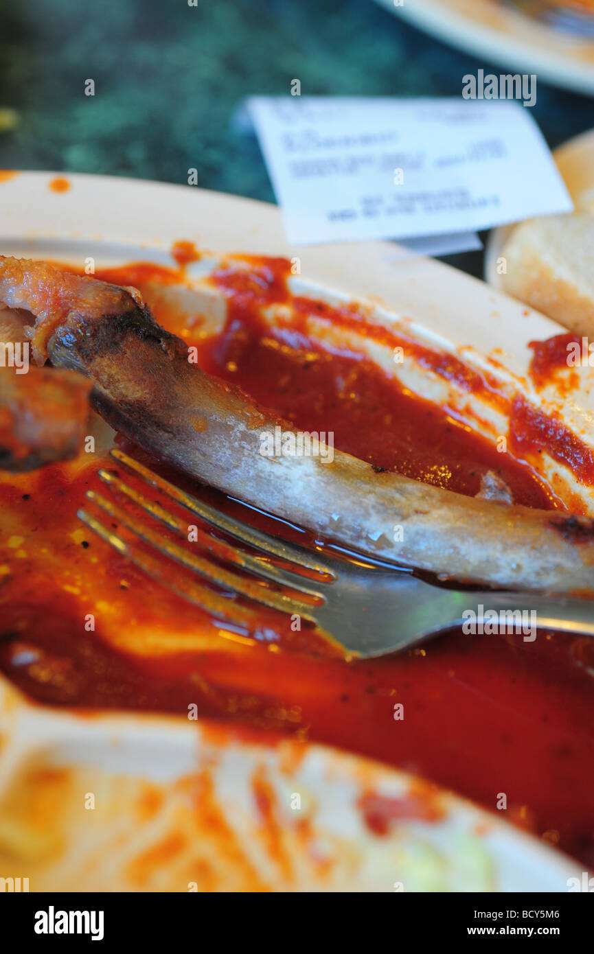 USA Mississippi near Memphis Jim Neelys Interstate BBQ rib bones on a ...