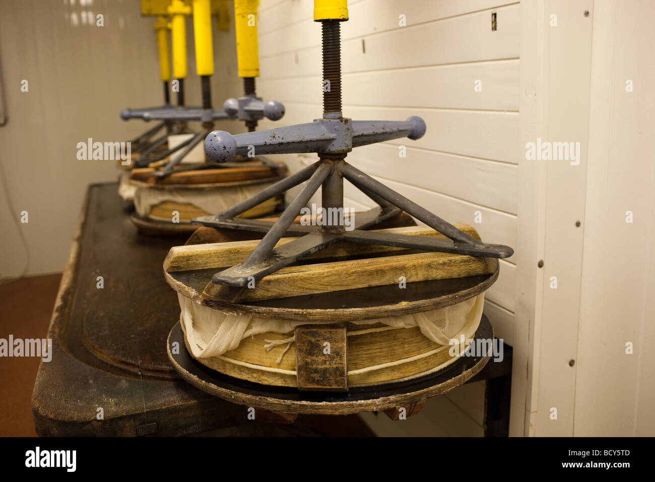 Production of the French cheese "Comté", in the french Alps Stock Photo ...
