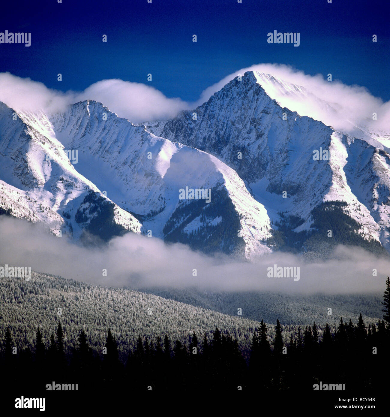 Snow Covered Mountains in Winter in Kootenay National Park in the ...