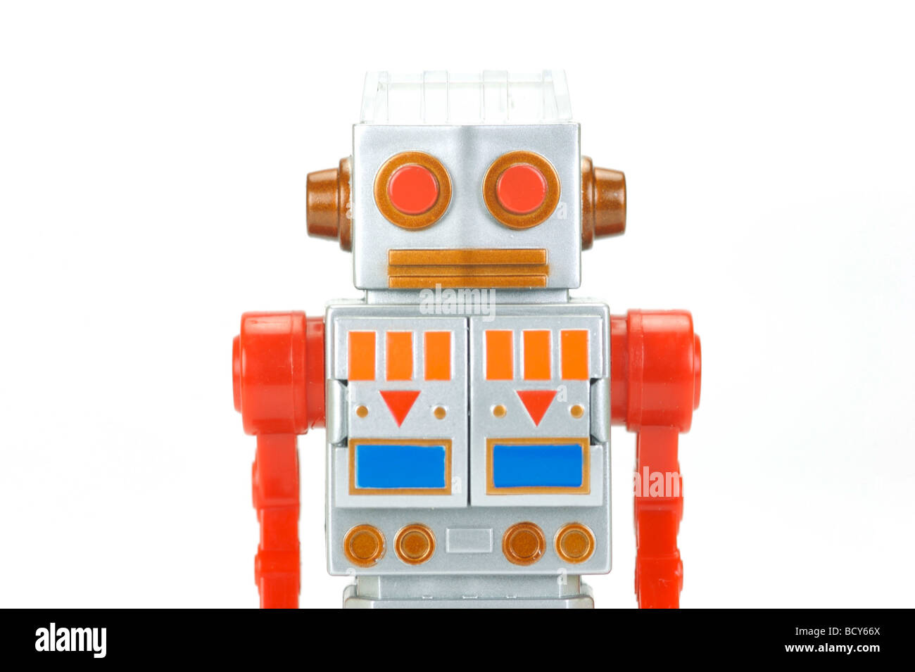 A toy robot isolated against a white background Stock Photo - Alamy