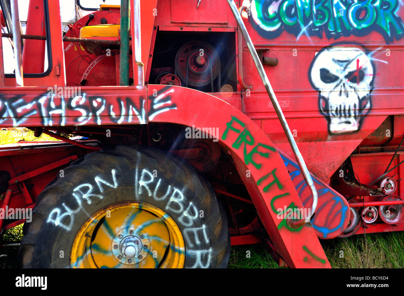 A close up image of graffiti art on a combine harvester Stock Photo - Alamy