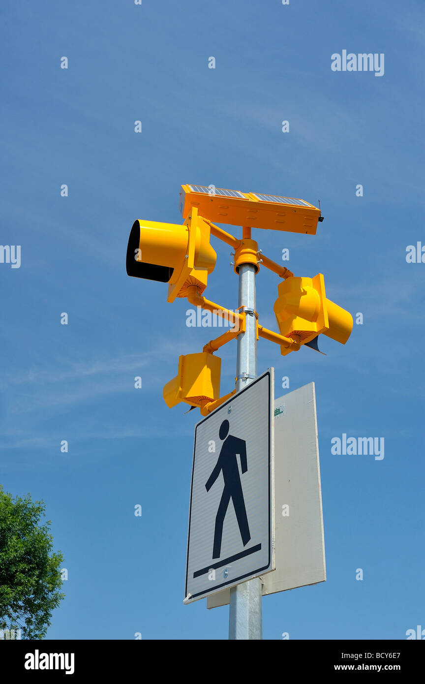 Solar powered crosswalk lights Stock Photo - Alamy