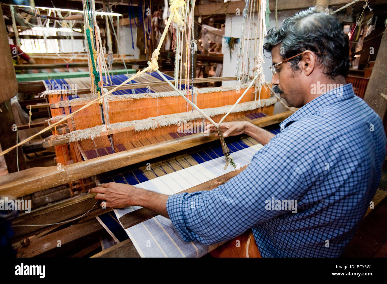 Indian Man Working in A Weaving Factory In Northern Kerala India Stock ...
