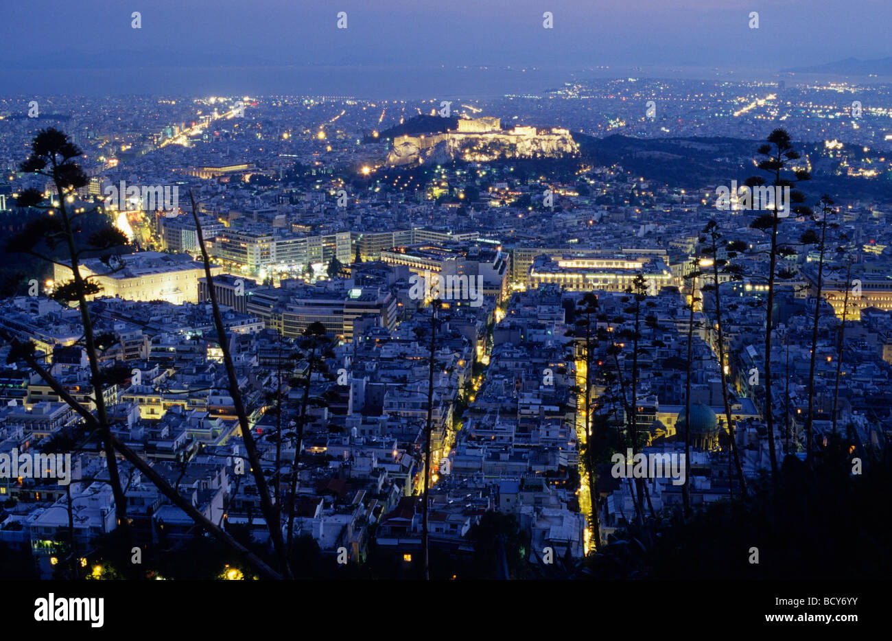 Acropolis with Parthenon, view from Mount Lycabettus, Athens, Greece ...