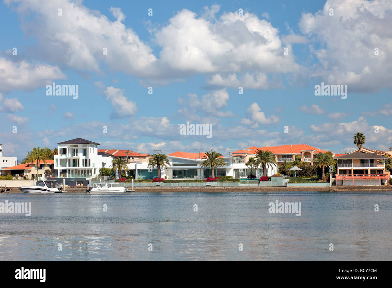 Waterfront homes fronting a river showing development in urban design ...