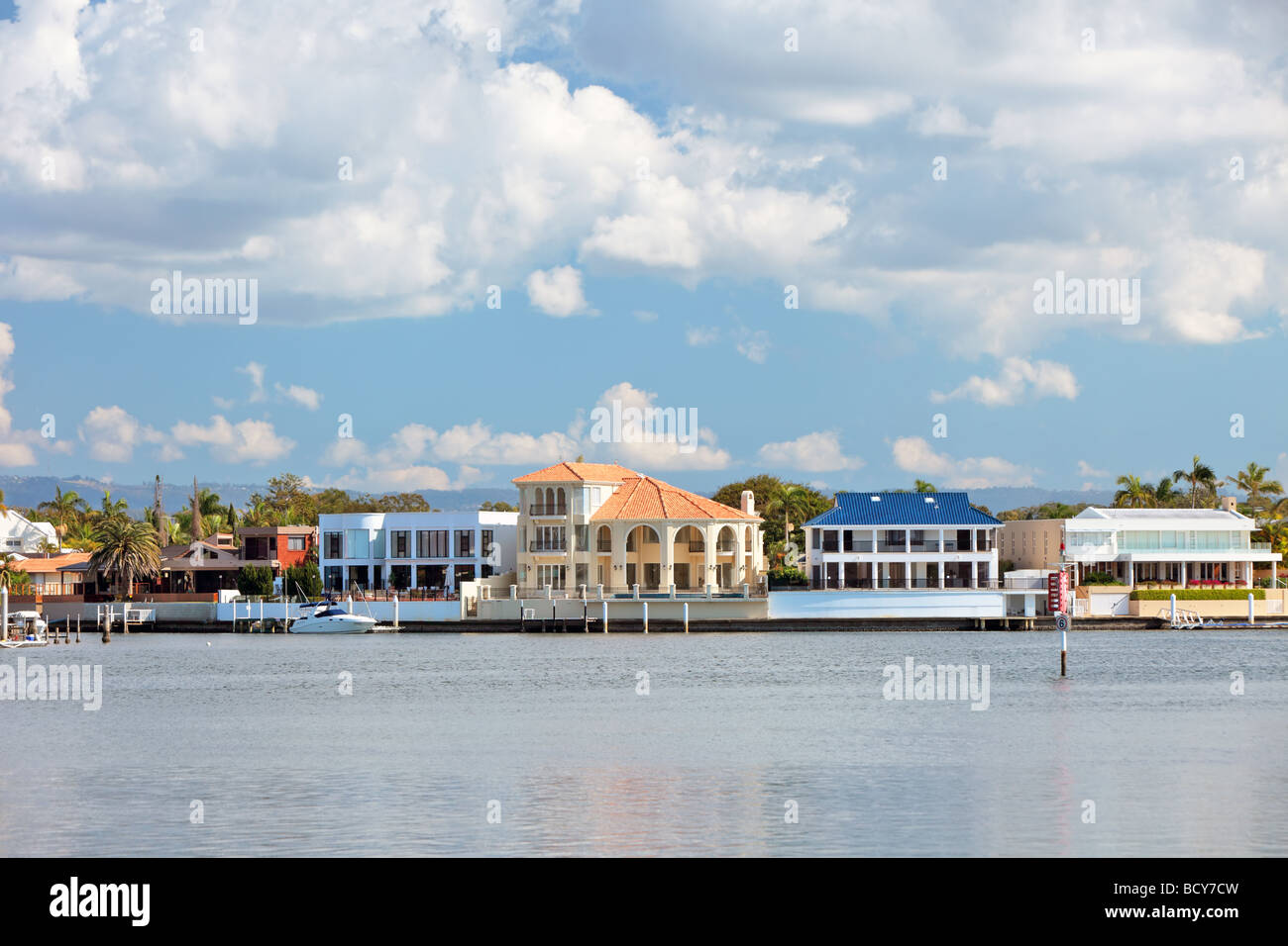 Waterfront homes fronting a river showing development in urban design ...