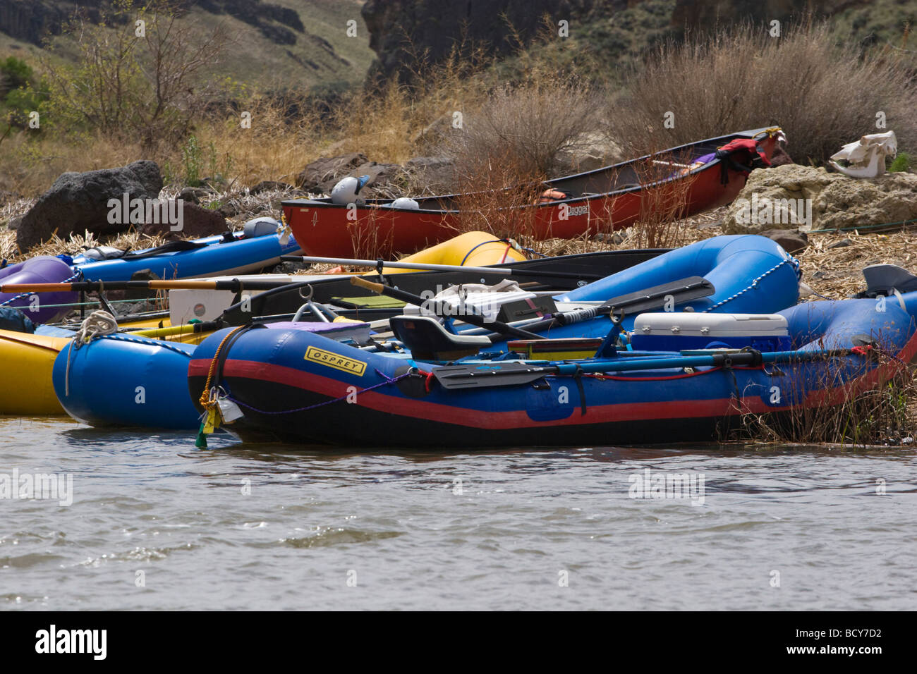 RAFTS and a CANOE the wild and scenic OWYHEE RIVER gorge EASTERN OREGON ...