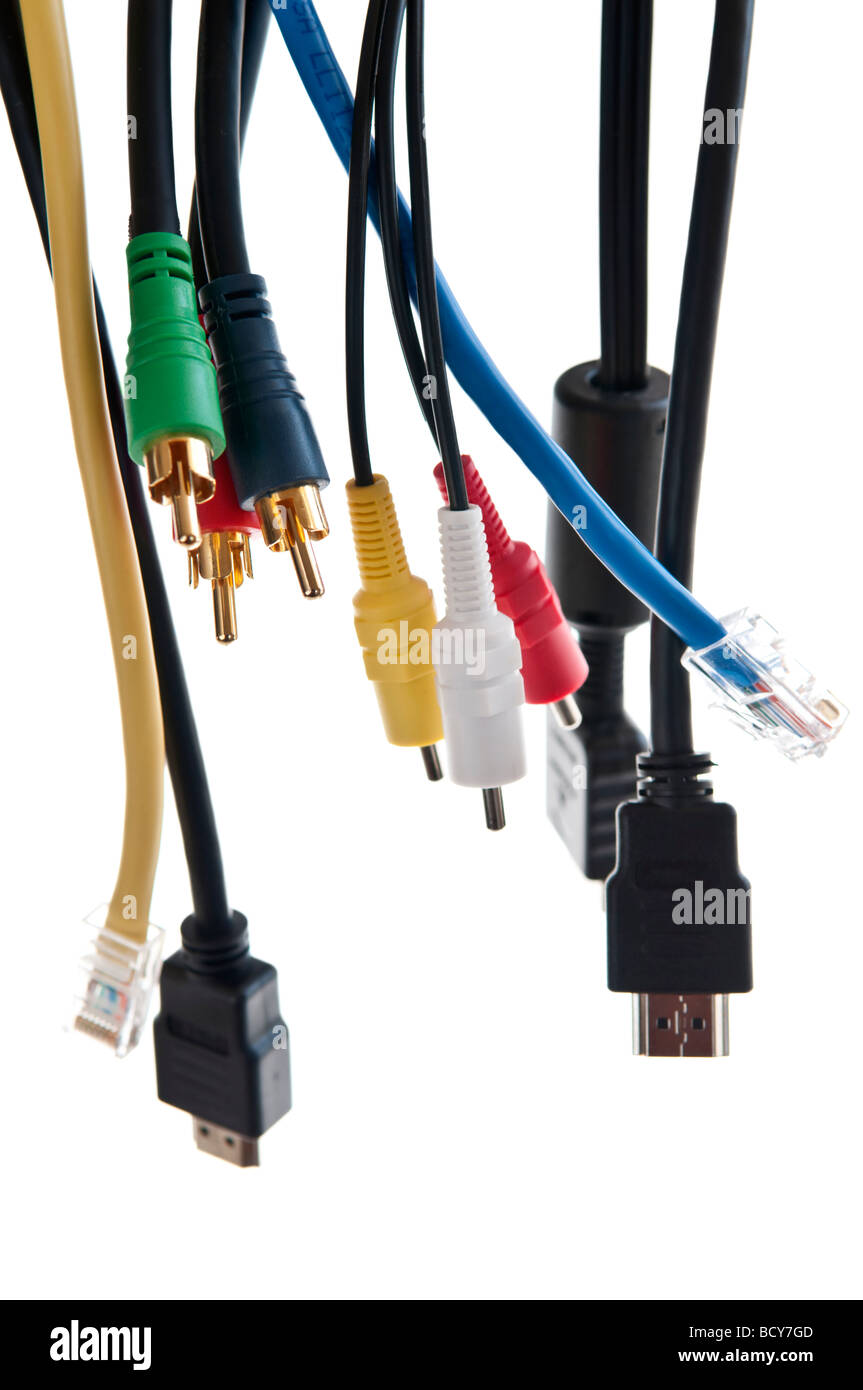 Wires and connectors for computer audio video Stock Photo - Alamy