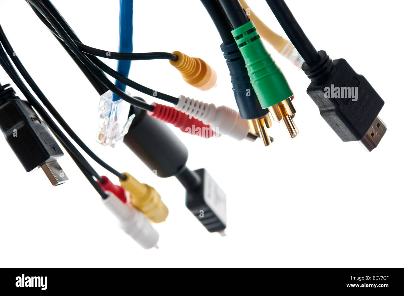 Wires and connectors for computer audio video Stock Photo - Alamy