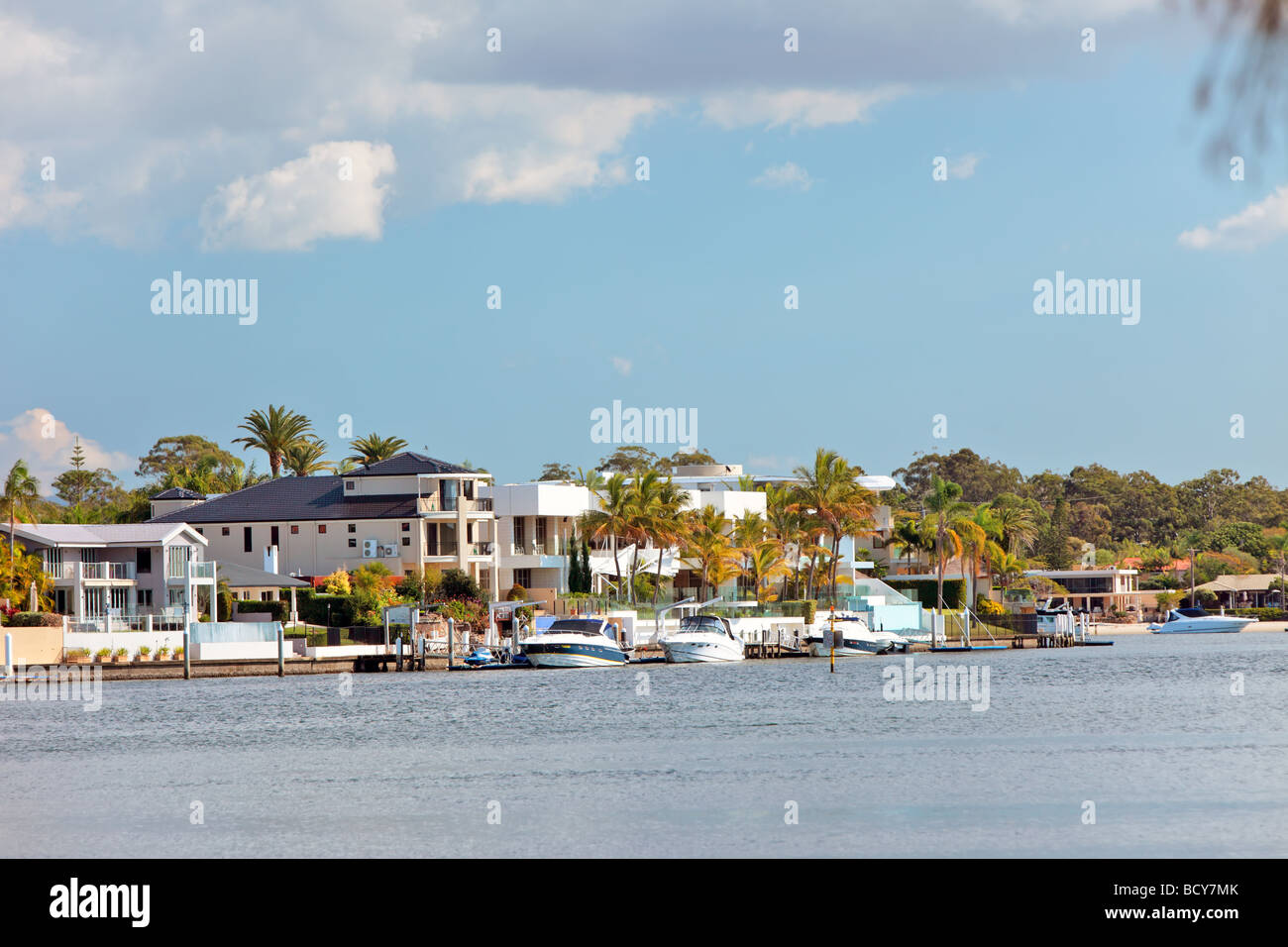 Waterfront homes fronting a river showing development in urban design ...
