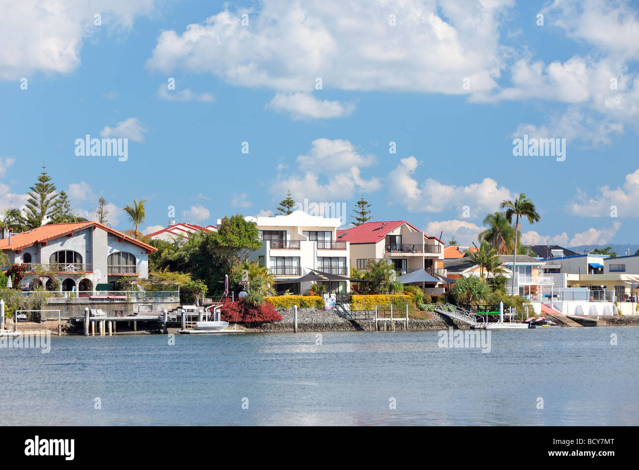 Waterfront homes fronting a river showing development in urban design ...